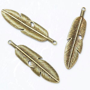 5 Large Feather Bronze Tone Charms BC3165 - Etsy