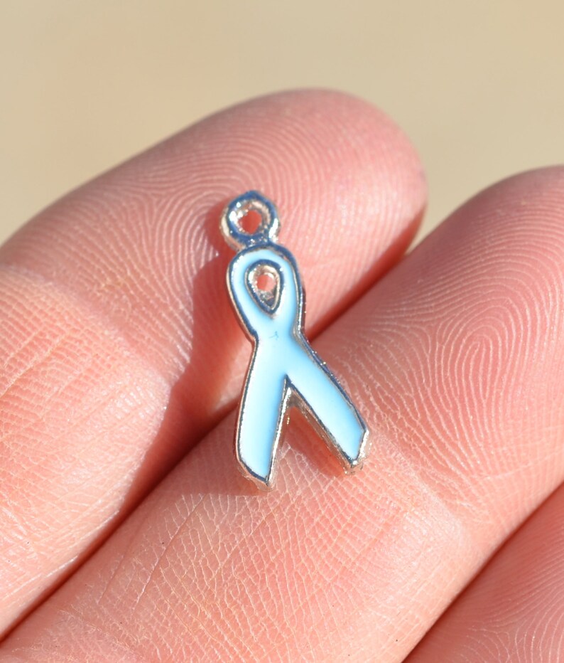 5 Light Blue Enamel Cancer Awareness Ribbon Charms SC1766 - Etsy