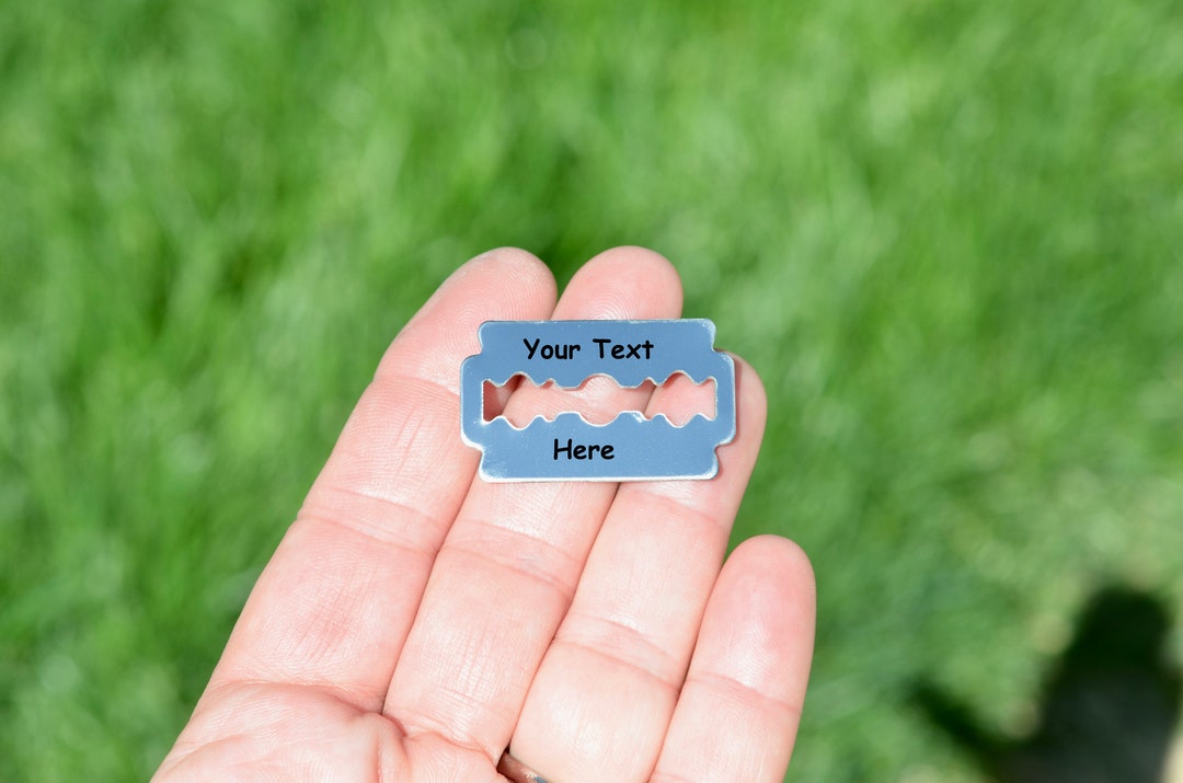 Personalized Stainless Steel Razor Blade Charm, Laser Engraved, Choose ...