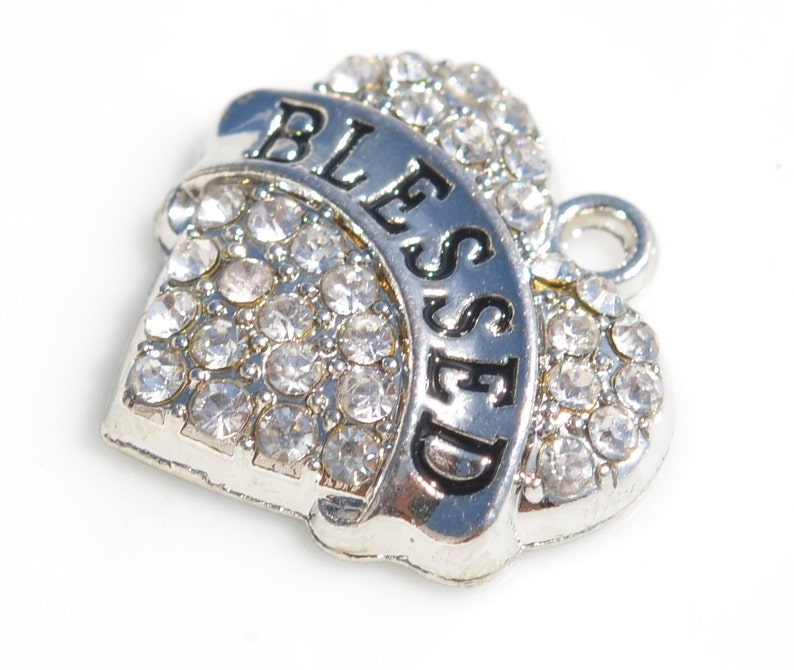 1 Blessed Silver Tone Heart Charm With Rhinestones SC6507 - Etsy