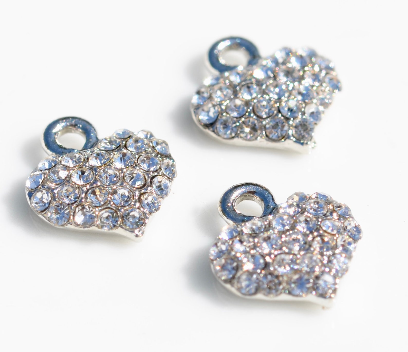 5 Rhinestone Heart Charms SC1215 - Etsy