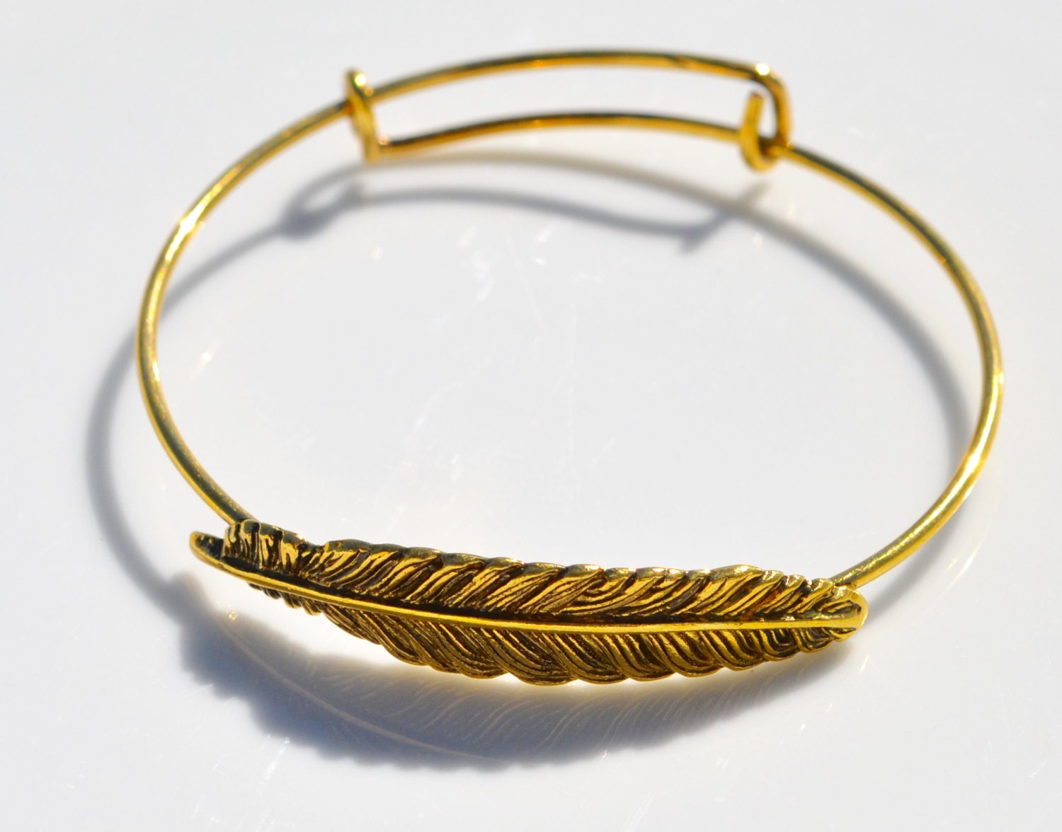 1 Expandable Bangle Charm Bracelet With a Leaf or Feather - Etsy