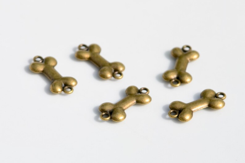 5 Dog Bone Bronze Tone Connector Charms BC3456 | Etsy
