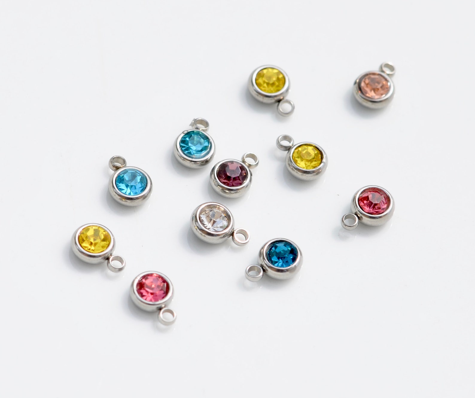 5 Assorted Mix of Stainless Steel and Glass Birthstone Drop | Etsy