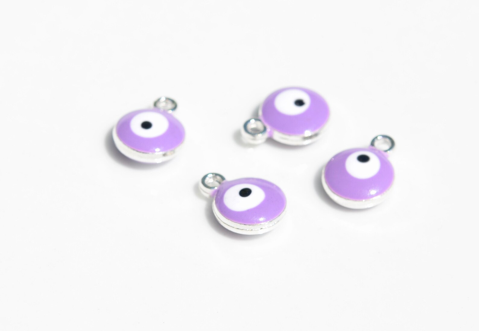 5 Evil Eye Violet and White Enamel Silver Tone Double Sided Charms ...