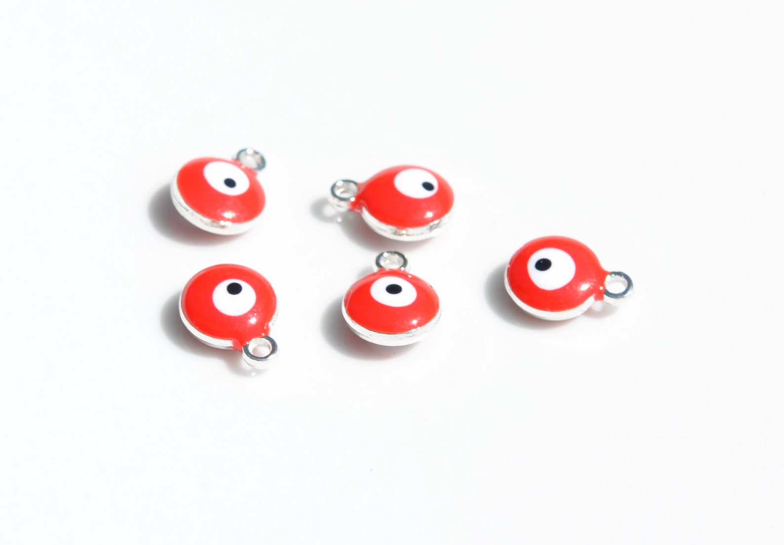 5 Evil Eye Red and White Enamel Silver Tone Double Sided Charms SC2658 ...