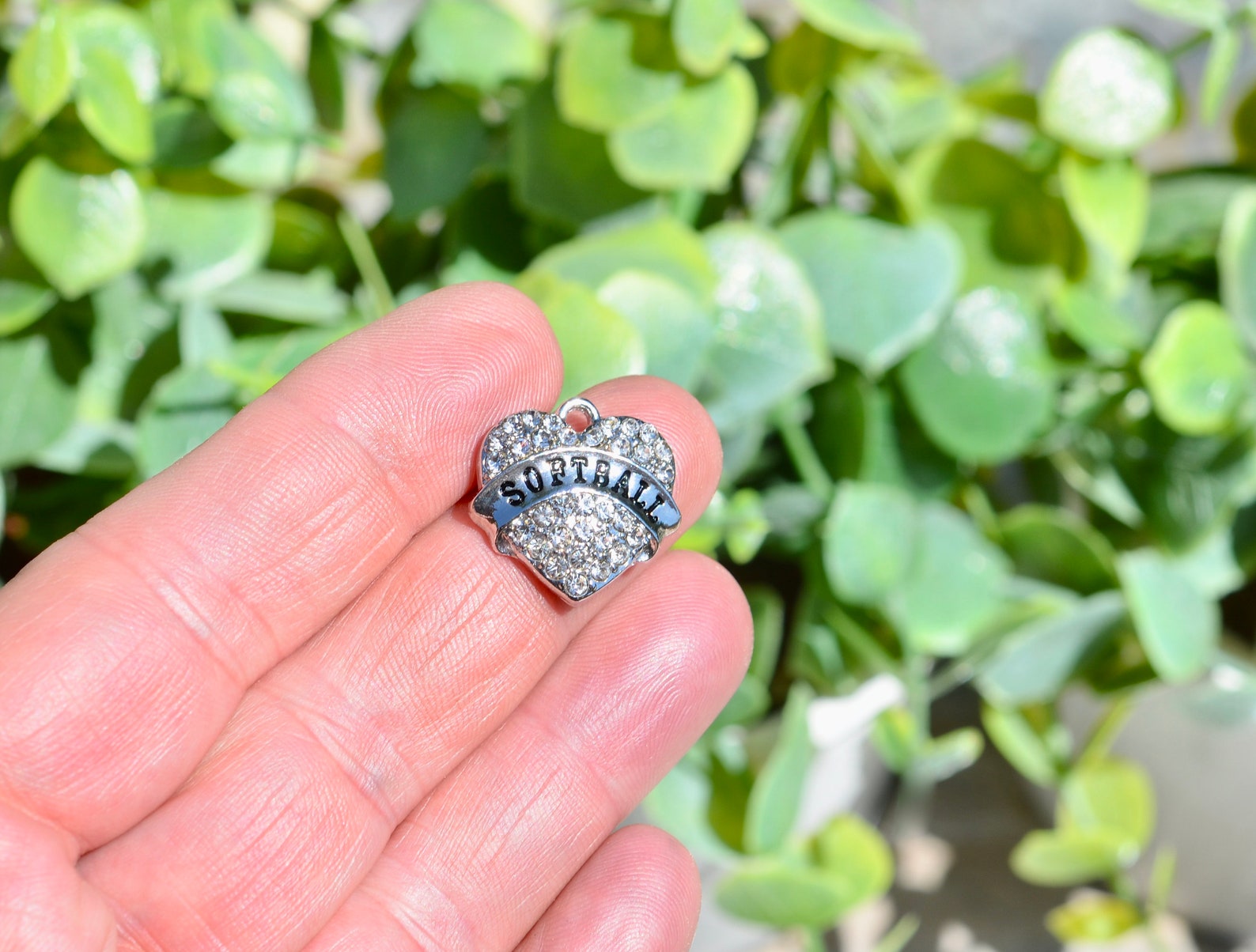 BULK 10 Rhinestone Softball Silver Tone Heart Charms SC2915 | Etsy