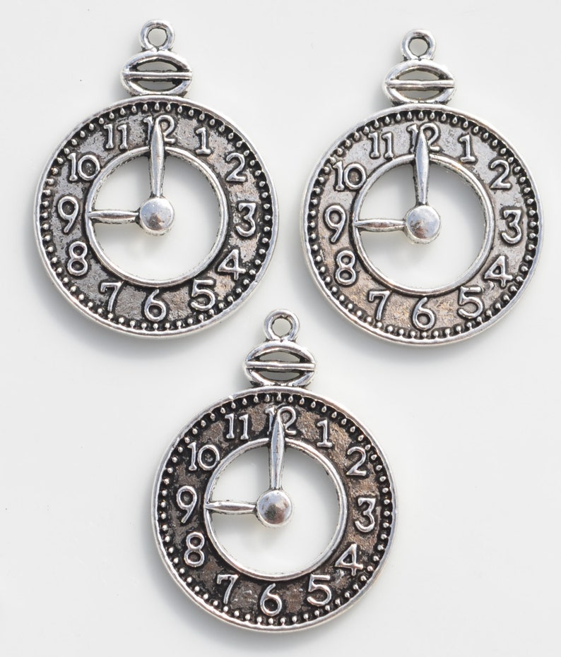 5 Clock Silver Tone Charms SC6013 - Etsy