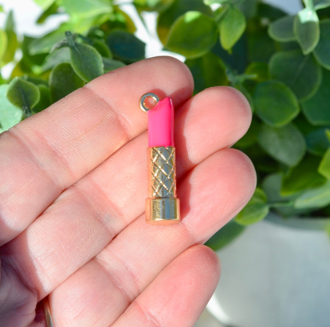5 Pink Enamel Lipstick Gold Tone Charms GC6748 - Etsy
