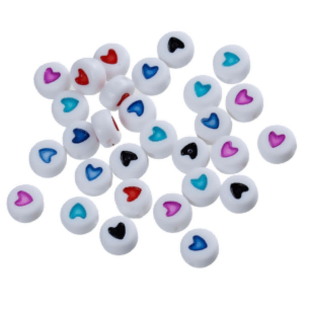 20 White Acrylic Heart Beads, 7mm, Mixed Colored Heart Beads BD903 - Etsy