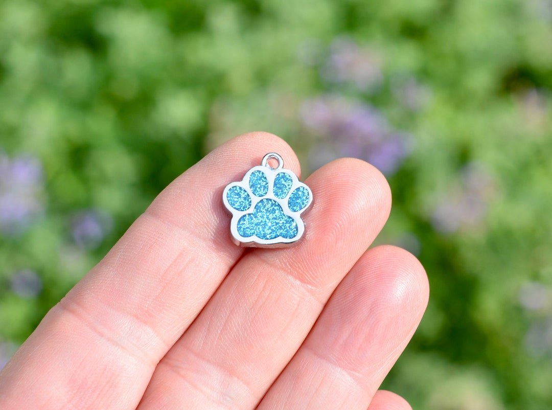 5 Paw Silver Tone and Light Blue Glitter Enamel Charms SC3933 - Etsy