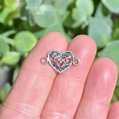 BULK 50 Heart Connector Charms Antique Silver Tone H206 SALE - Etsy