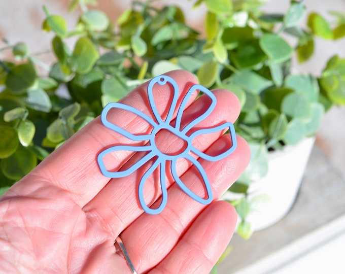5 Flower Power Large Open Blue Floral Charms SC6710 - Etsy