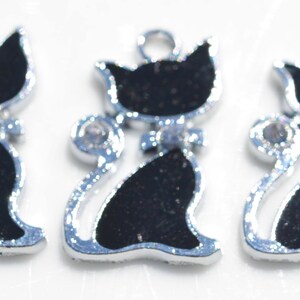 5 Black Enamel Cat With Rhinestone Charms SC5227 - Etsy