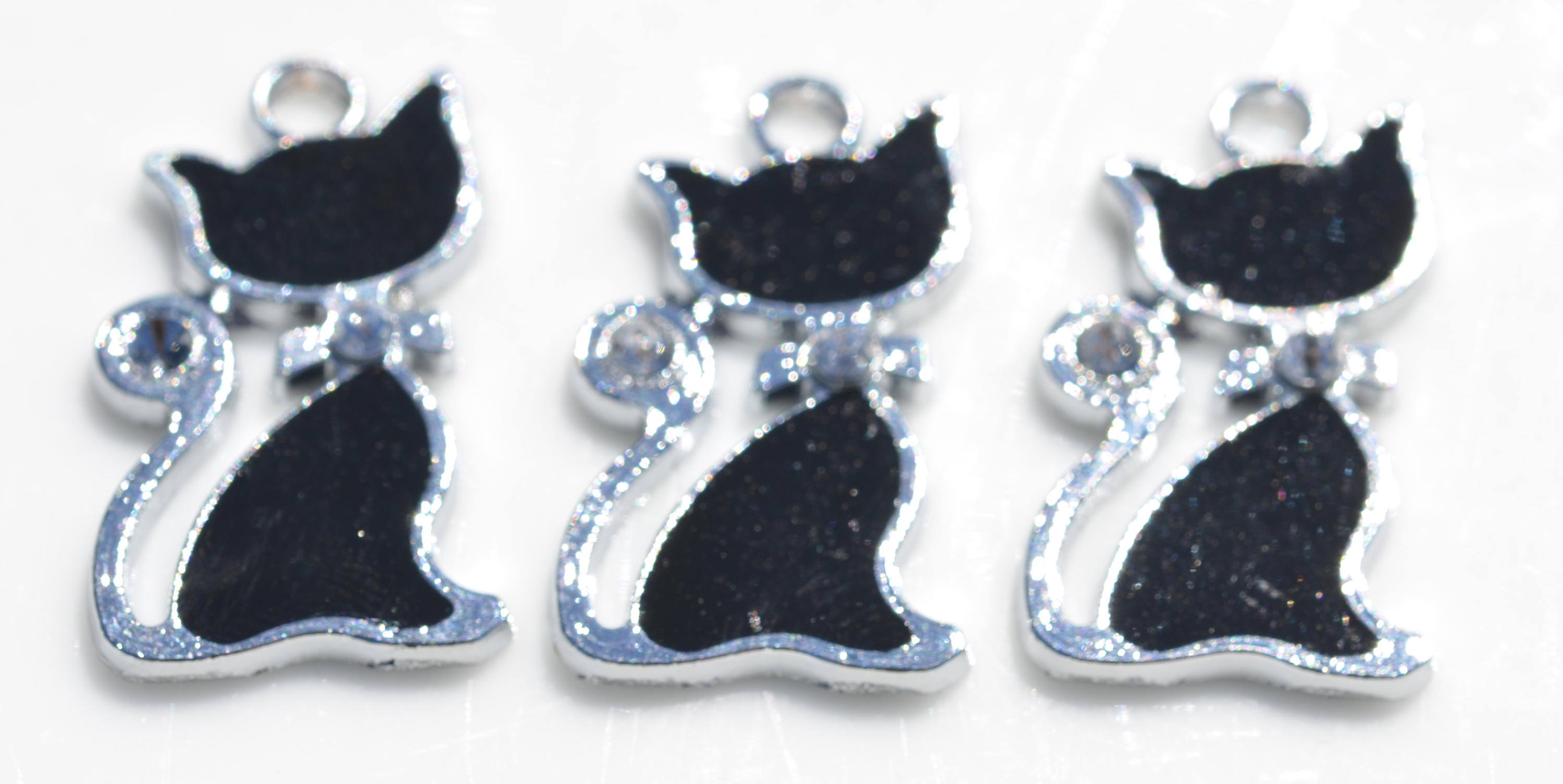 5 Black Enamel Cat with Rhinestone Charms SC5227 | Etsy