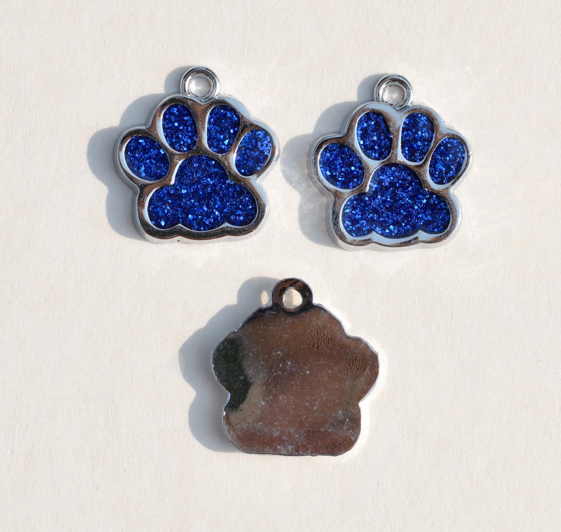 5 Paw Silver Tone and Blue Glitter Enamel Charms SC5383 - Etsy