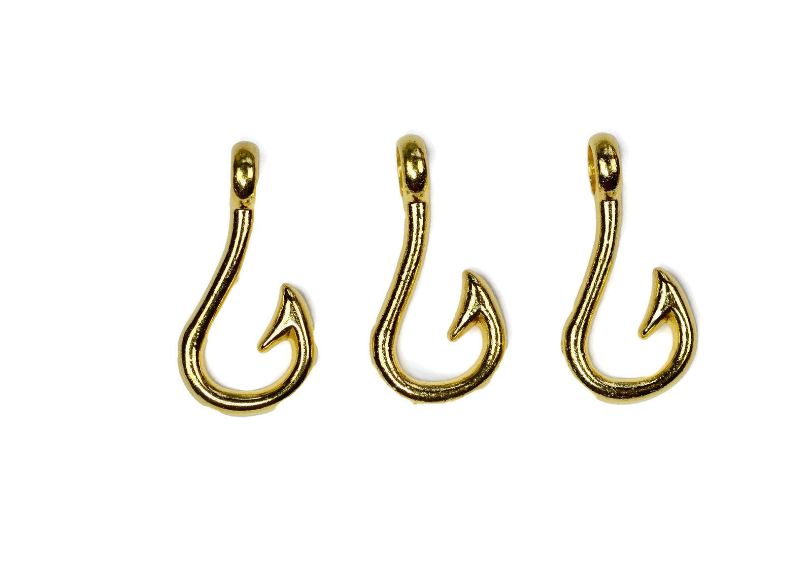 5 Fish Hook Gold Tone 3D Charms GC6019 | Etsy