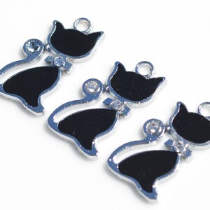5 Black Enamel Cat With Rhinestone Charms SC5227 - Etsy