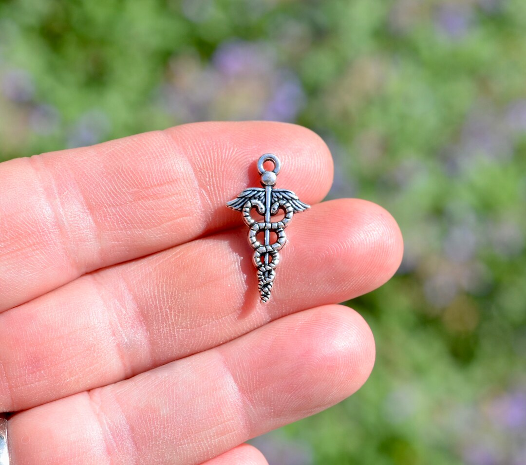 5 Caduceus Silver Tone Charms SC1289 - Etsy