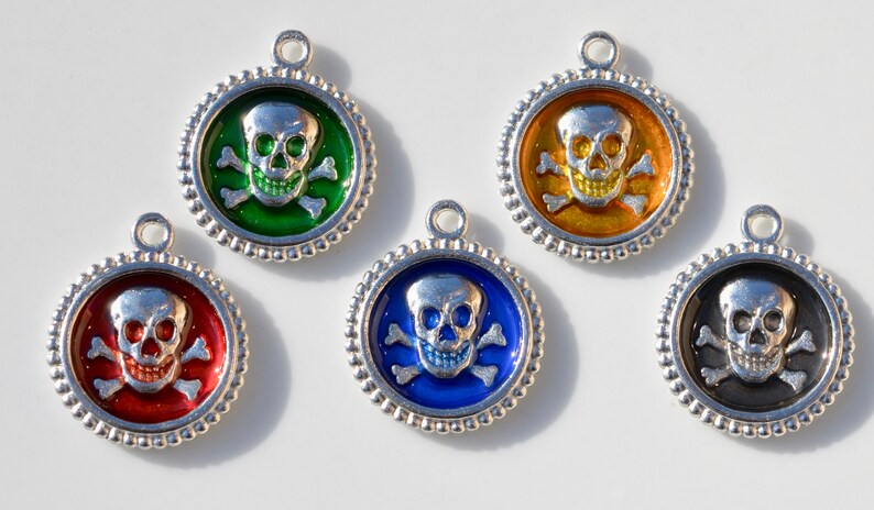 5 Multi Colored Enamel Skull Silver Tone Charms SC6615 - Etsy