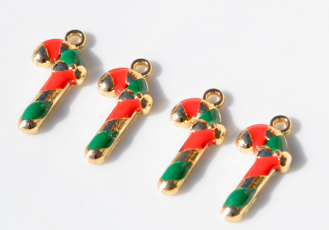 BULK 20 Candy Cane Gold Plated With Red and Green Enamel | Etsy