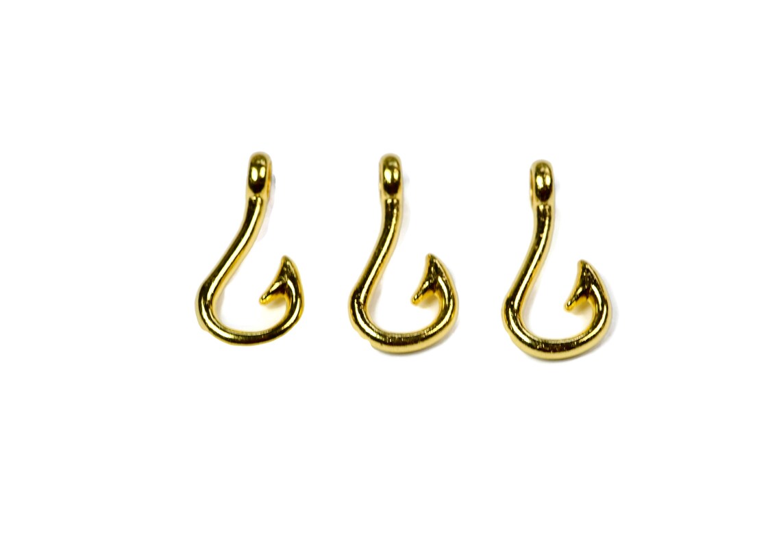 5 Fish Hook Gold Tone 3D Charms GC6019 - Etsy