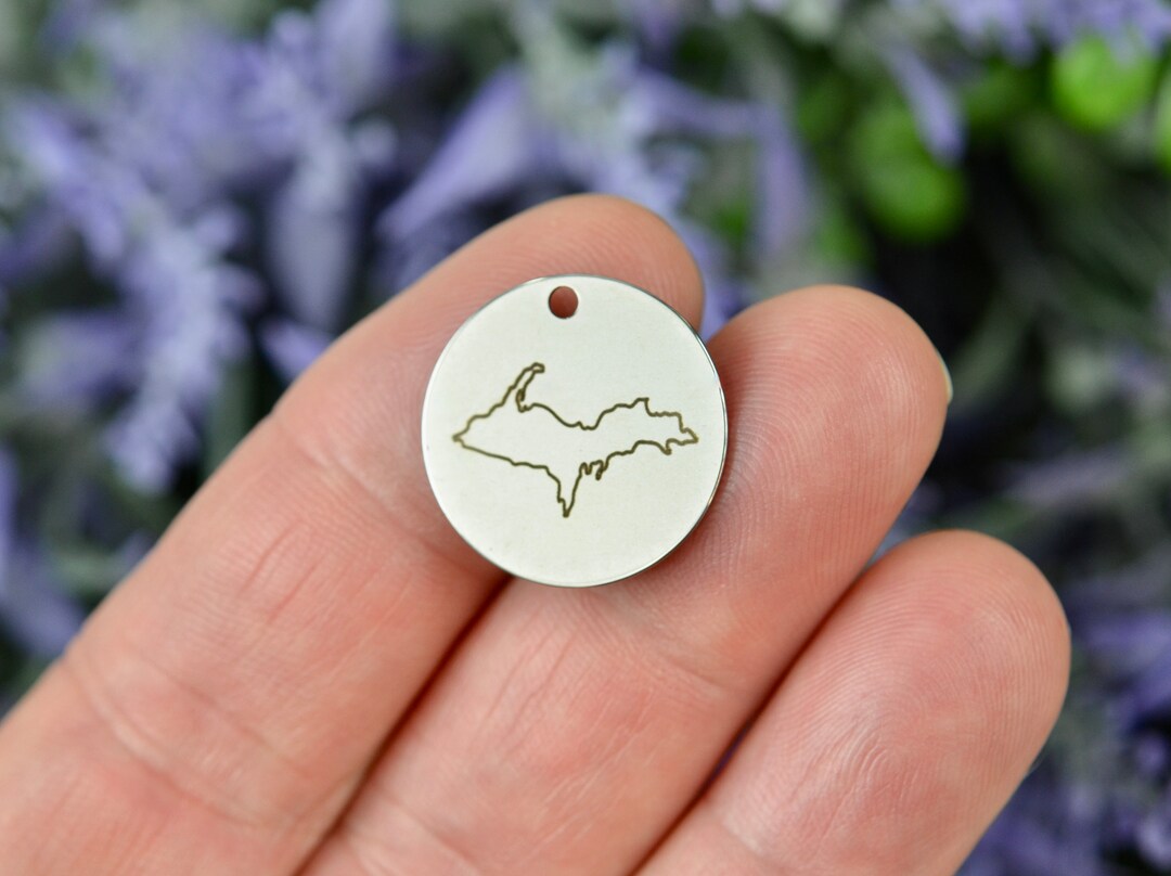 Upper Peninsula of Michigan Custom Laser Engraved Stainless Steel Charm ...