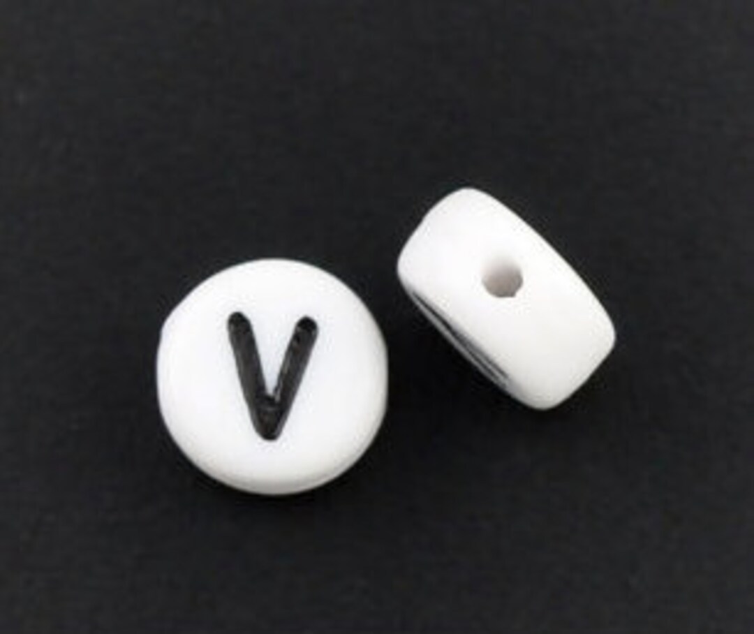 20 White Acrylic Letter V Beads, 7mm Round Alphabet Beads BD1054 - Etsy