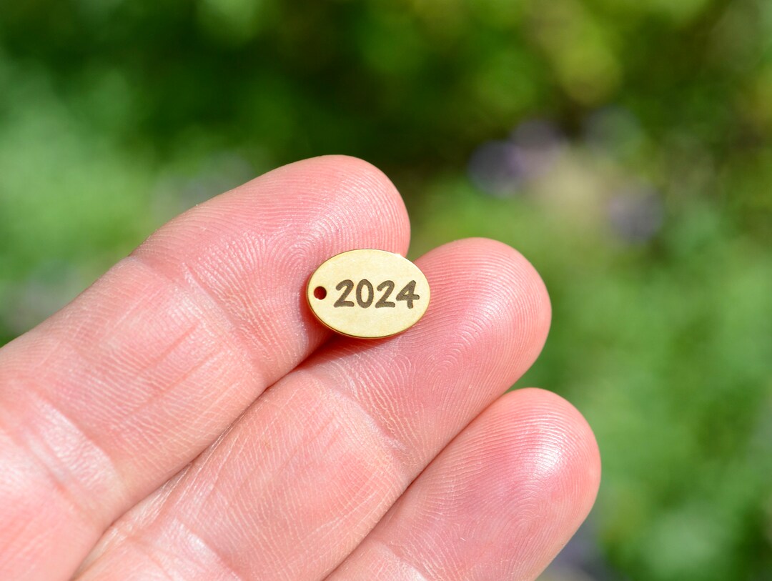 Year 2024 Custom Laser Engraved Stainless Steel Gold Plated Charm ...