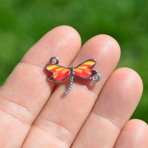 5 Dragonfly Orange, Yellow and Red Enamel Connector Charms SC5653 - Etsy
