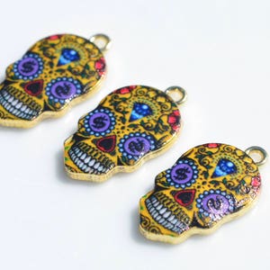 1 Gold Plated and Enamel Sugar Skull Charm GC3602 - Etsy