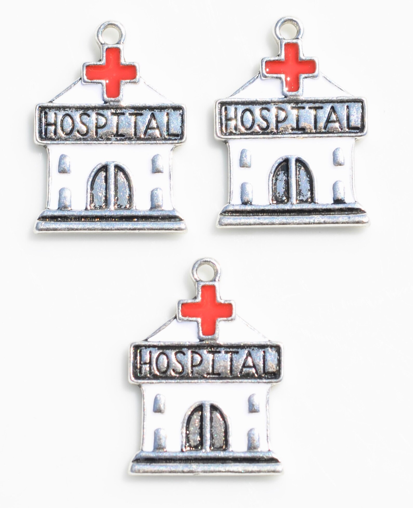 5 Hospital Silver Tone and White Enamel Charms SC4220 - Etsy