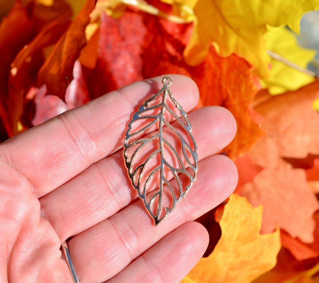 1 Leaf Gold Tone Double Sided Open Pendant GC3705 - Etsy