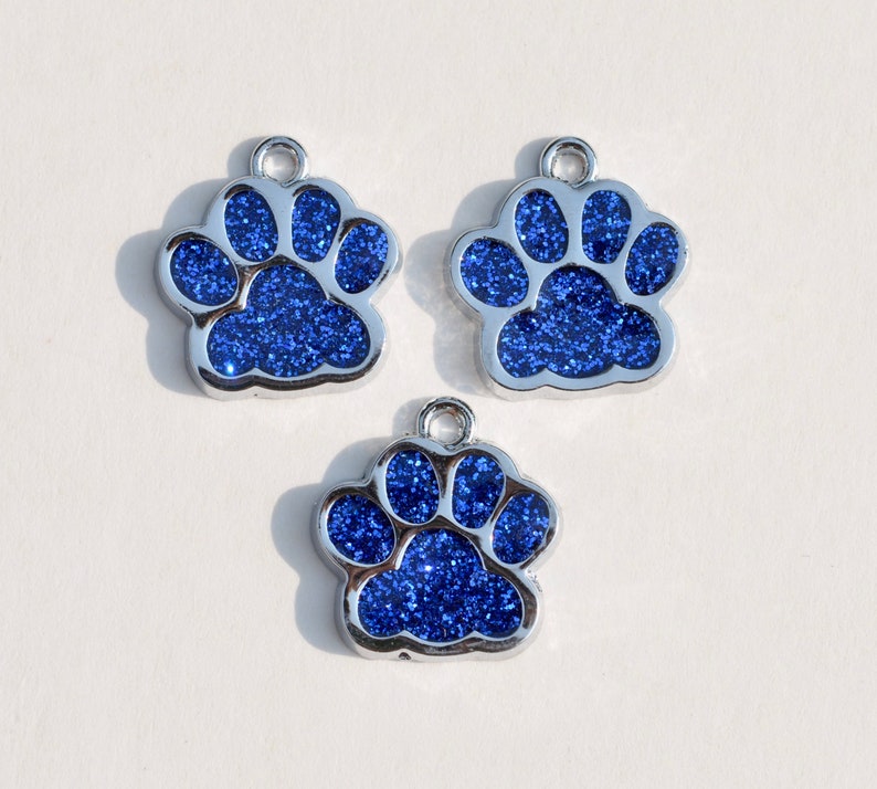 5 Paw Silver Tone and Blue Glitter Enamel Charms SC5383 - Etsy