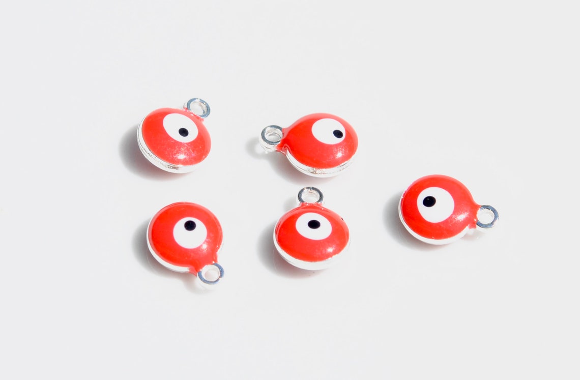 5 Evil Eye Red and White Enamel Silver Tone Double Sided Charms SC2658 ...