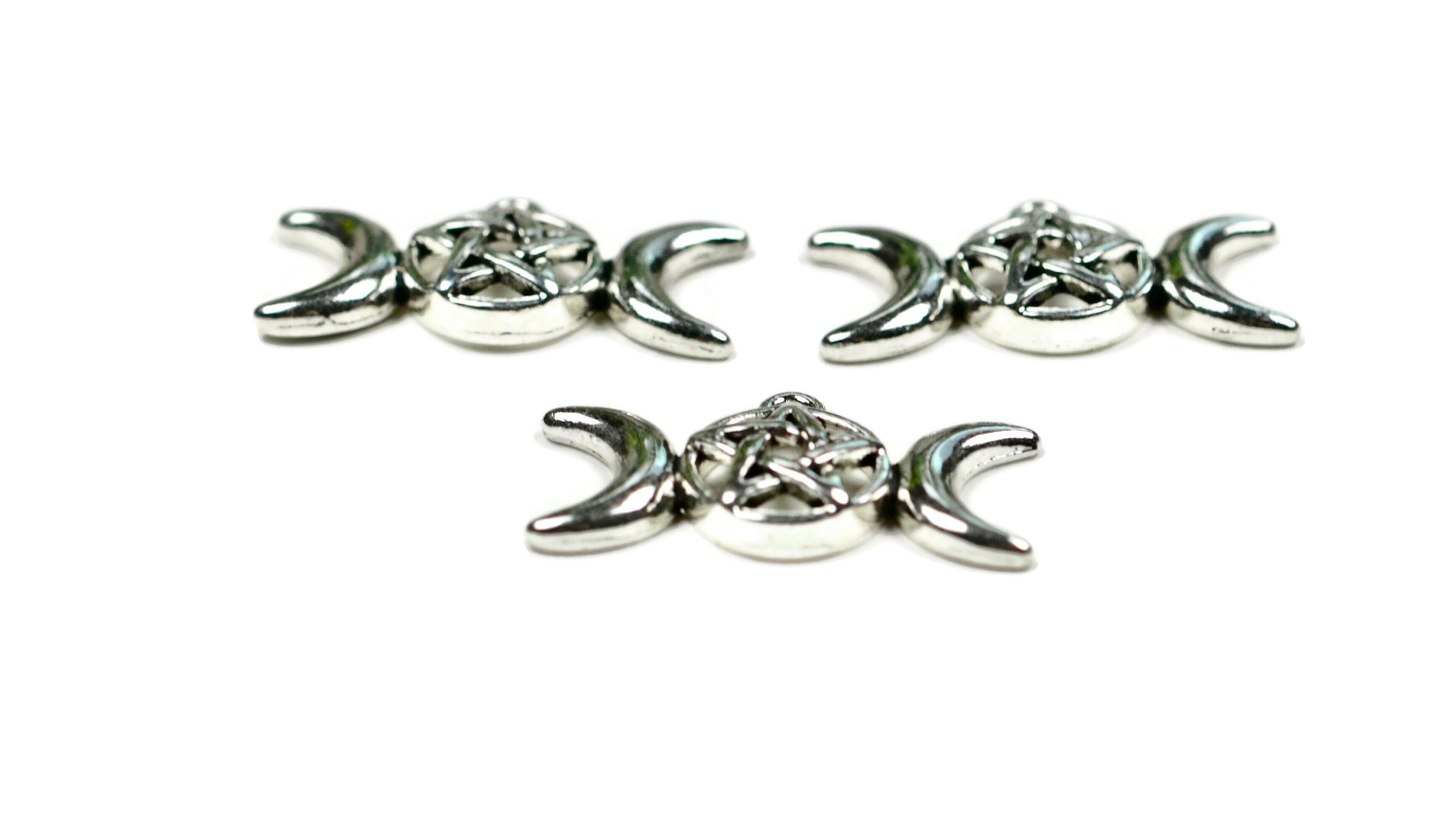 5 Triple Moon Silver Tone Charms SC3124 - Etsy