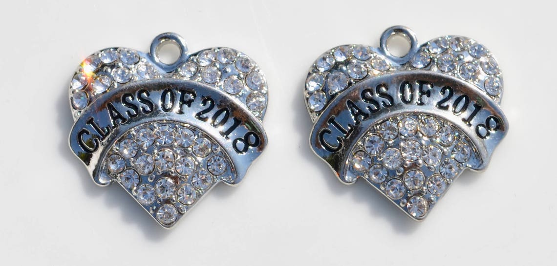 1 Class of 2018 Silver Tone Rhinestone Heart Charm SC6258 - Etsy