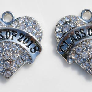 1 Class of 2018 Silver Tone Rhinestone Heart Charm SC6258 - Etsy