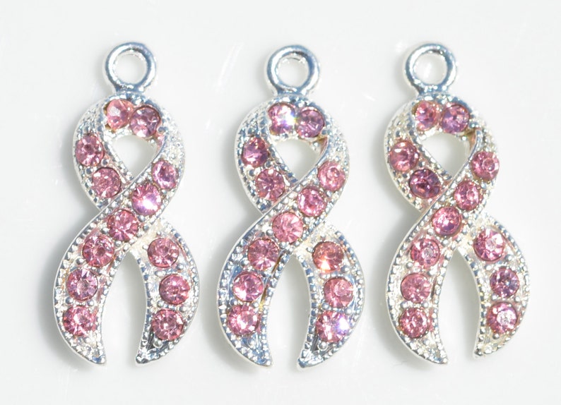 BULK 10 Pink Rhinestone Cancer Awareness Ribbon Charms SC2102 - Etsy