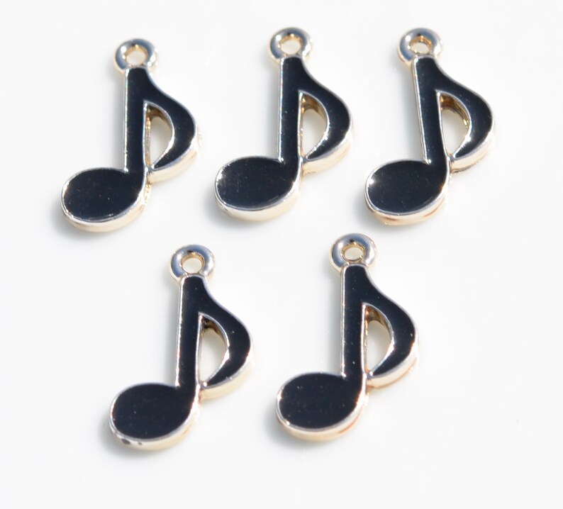 1 Music Note Gold Tone With Black Enamel Charm GC4224 - Etsy