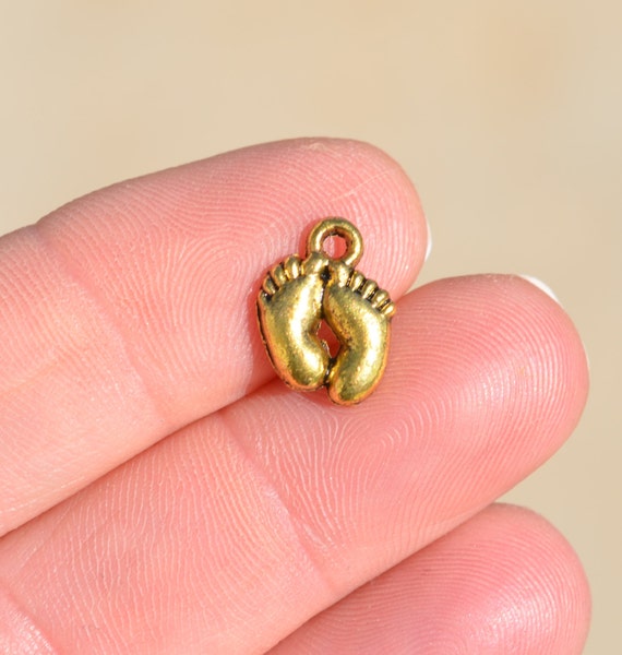 10 Little Gold Tone Feet Charms GC6749 | Etsy