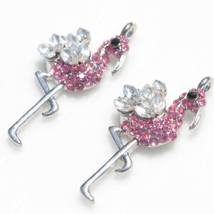 BULK 10 Pink Flamingo Rhinestone Bird Charm SC1897 - Etsy