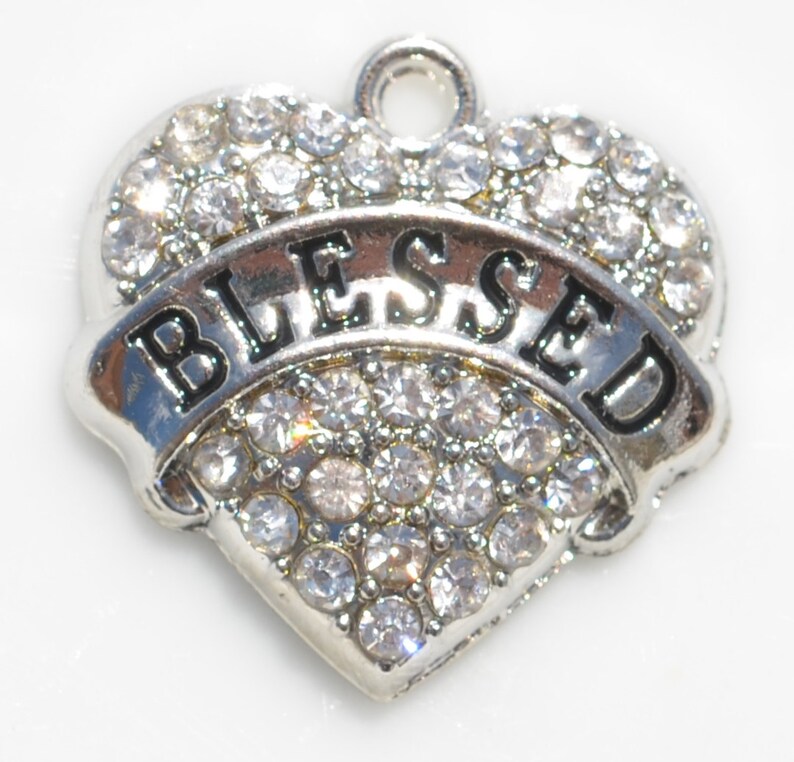 1 Blessed Silver Tone Heart Charm With Rhinestones SC6507 - Etsy