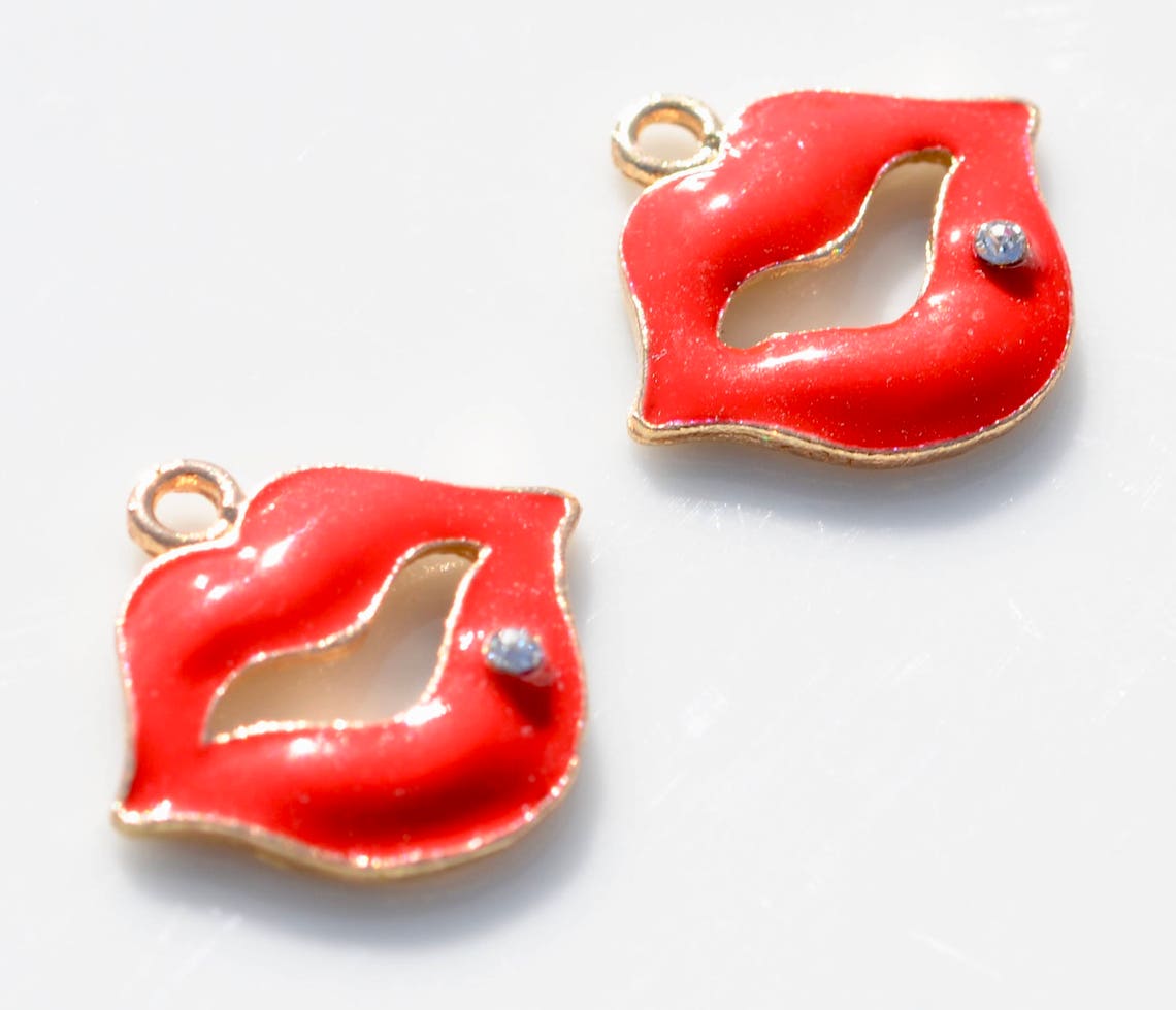 BULK 20 Red Enamel Lips With a Rhinestone Charms GC5406 - Etsy