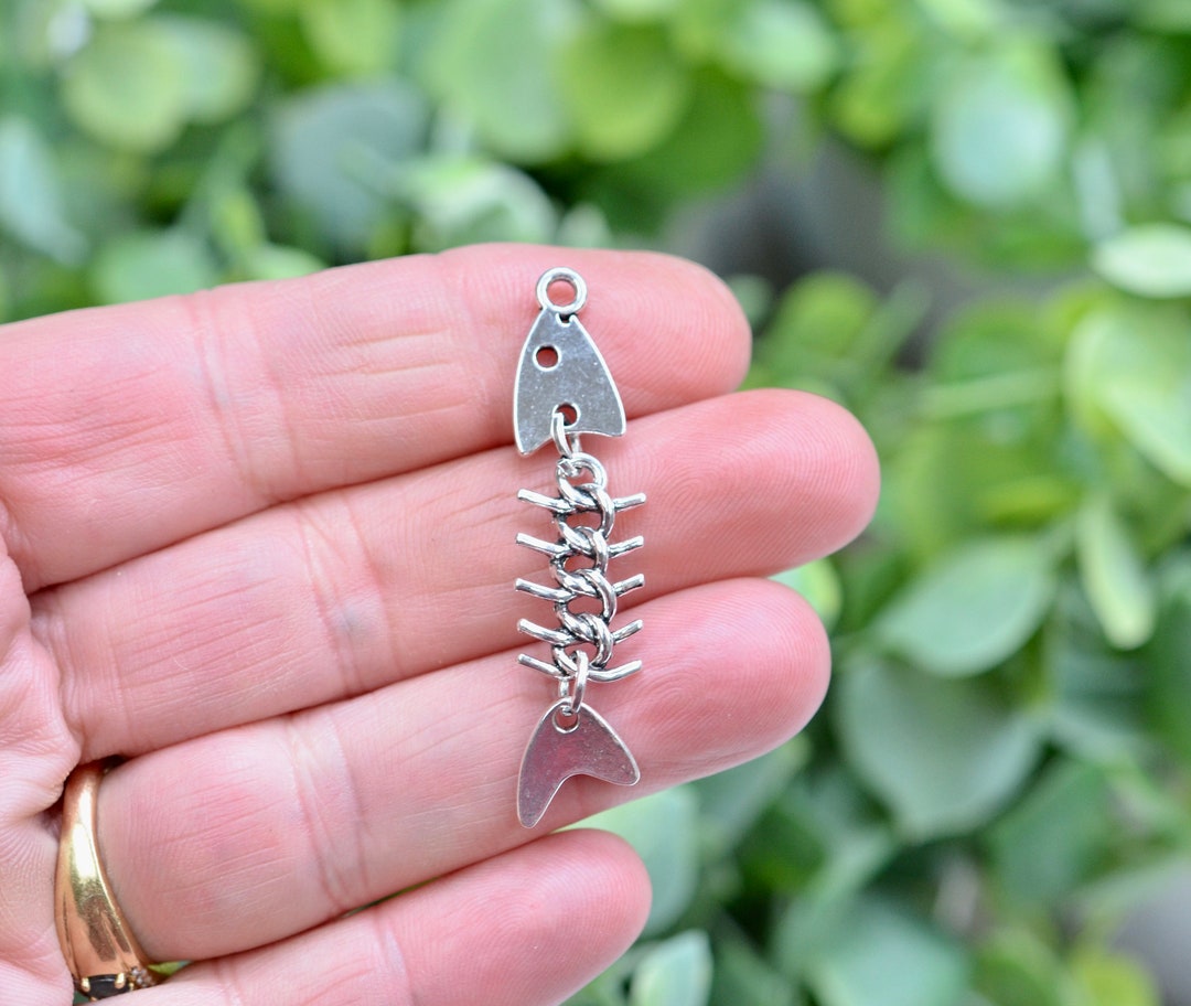 1 Fish Bones Silver Tone Charm SC5372 - Etsy