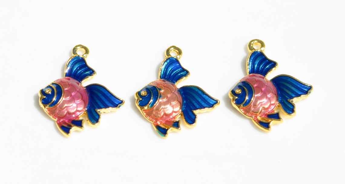 1 Fish Blue and Pink Enamel and Gold Tone Charm GC6763 - Etsy