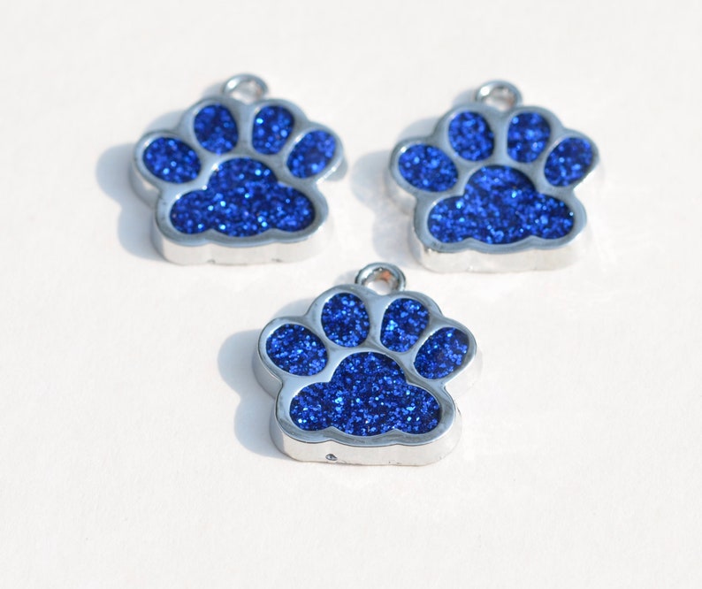 5 Paw Silver Tone and Blue Glitter Enamel Charms SC5383 - Etsy