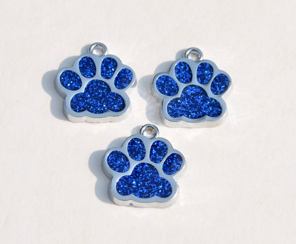 5 Paw Silver Tone and Blue Glitter Enamel Charms SC5383 - Etsy