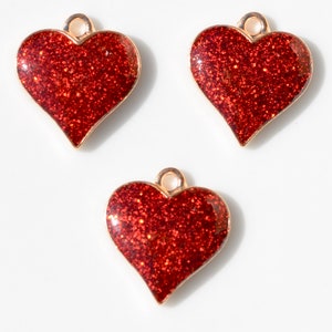 5 Red Glitter Heart Gold Tone Charms GC6600 - Etsy