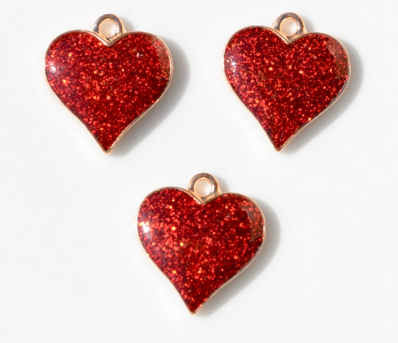 BULK 20 Red Glitter Heart Gold Tone Charms GC6600 | Etsy